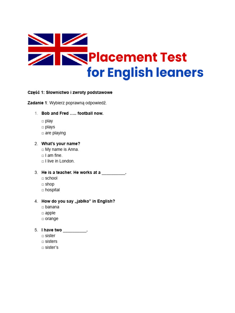 Placement Test A1 | PDF