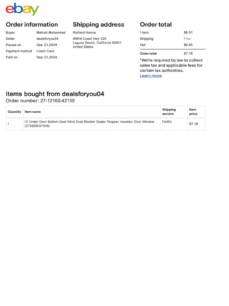 Richard Hamre Ebay Invoice | PDF
