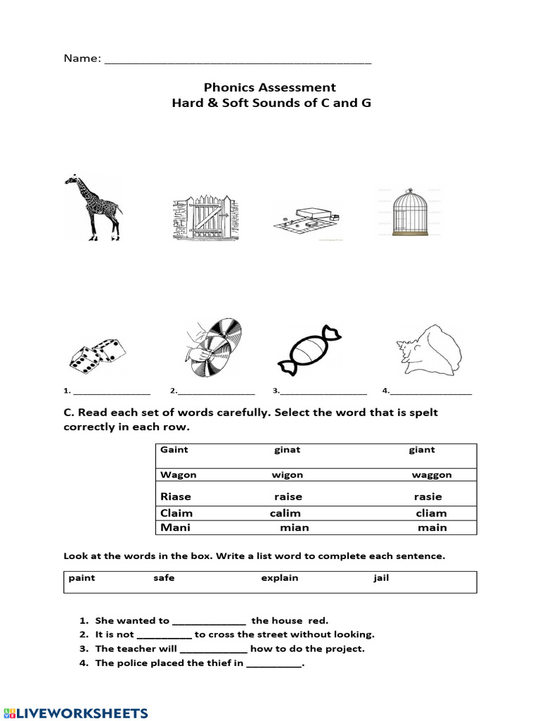 Phonics Assessment Hard & Soft Sounds of C and G: Name | PDF