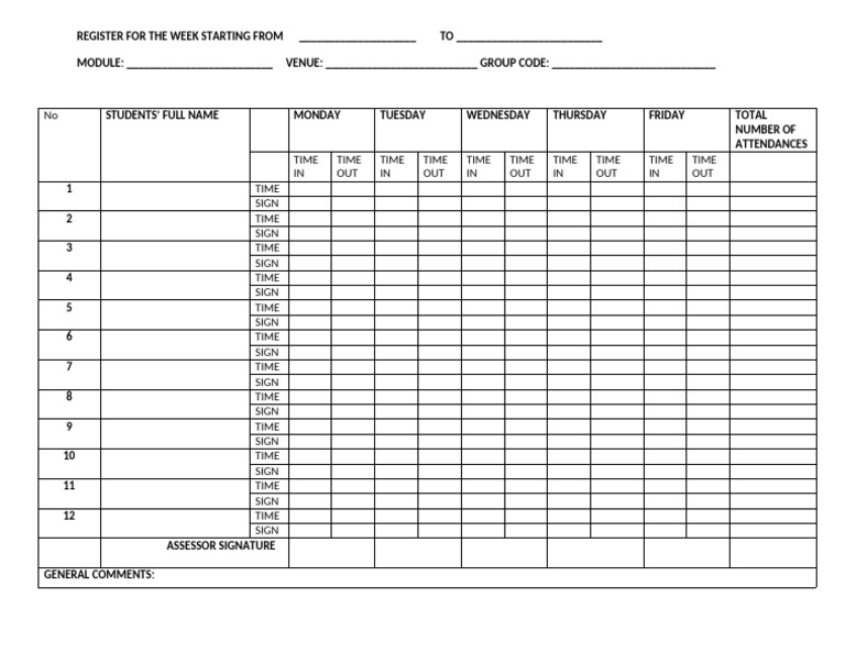 Attendance Register Template 1 | PDF