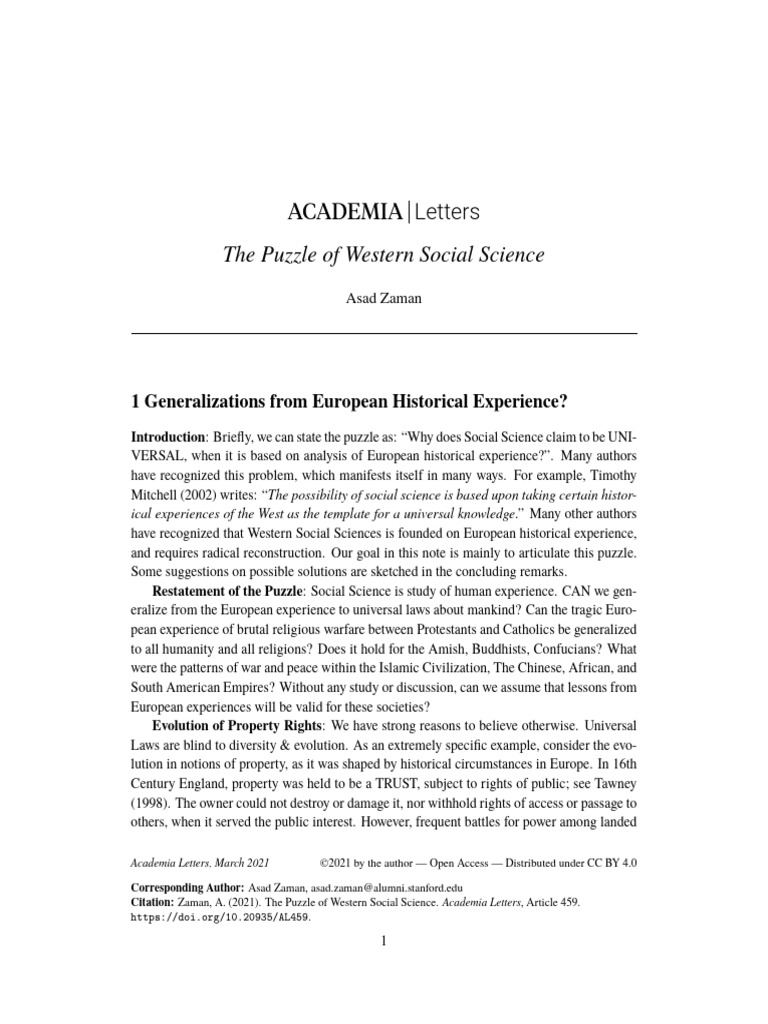 The Puzzle of Western Social Science | PDF