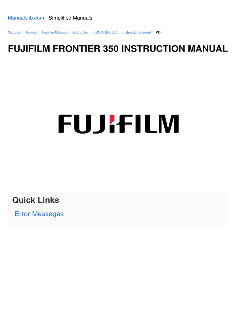 Fujifilm Frontier 350 Instruction Manual: Quick Links | PDF