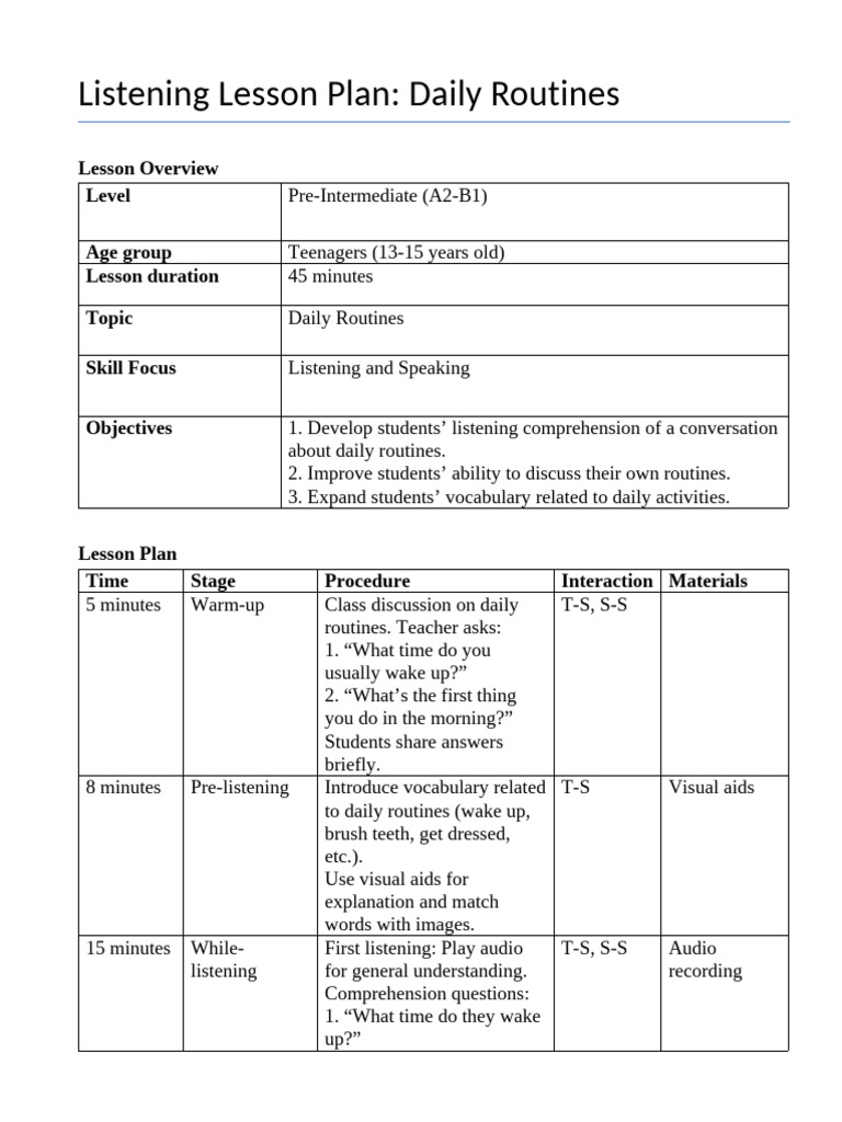 Listening Lesson Plan | PDF