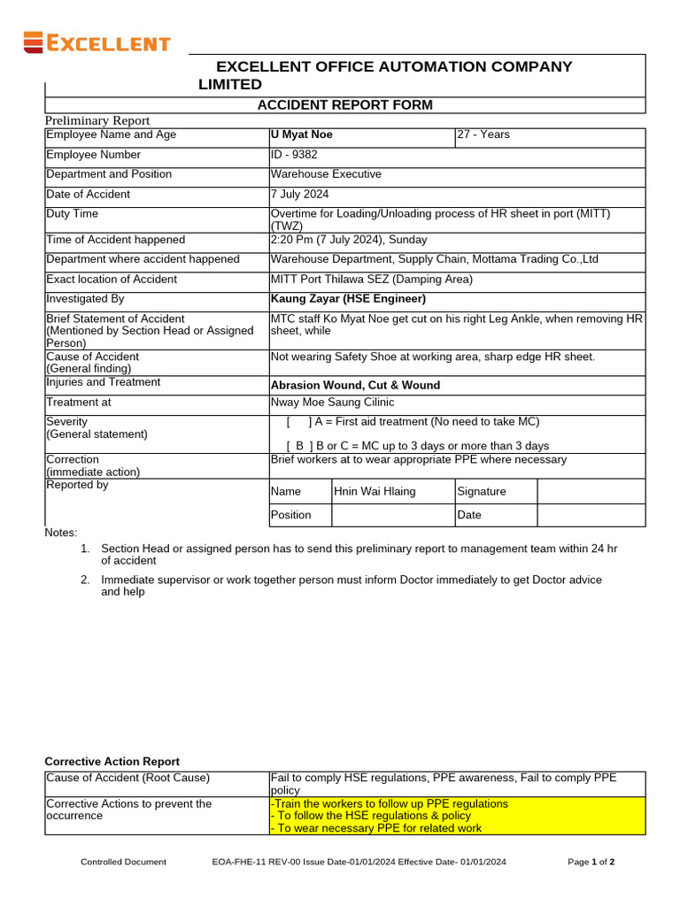 EOA-FHE-11 REV-00 Accident Report Form | PDF