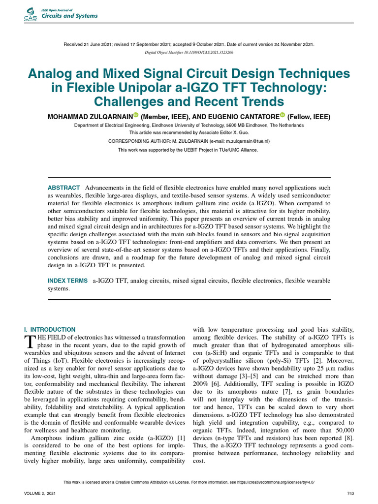 Analog and Mixed Signal Circuit Design Techniques in Flexible Unipolar a-IGZO TFT Technology ...
