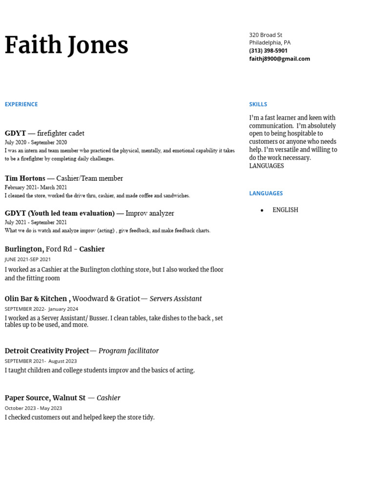 UPDATED Job Resume (2023), Jones Faith | PDF