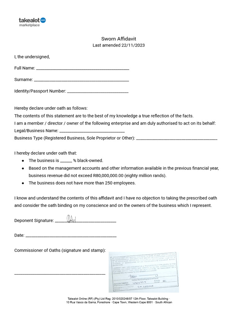Affidavit Template 2 | PDF