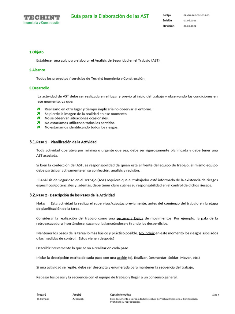 FR-GU-SAF-002-03 - R03 - ES - Guía para La Elaboración de Las AST | PDF