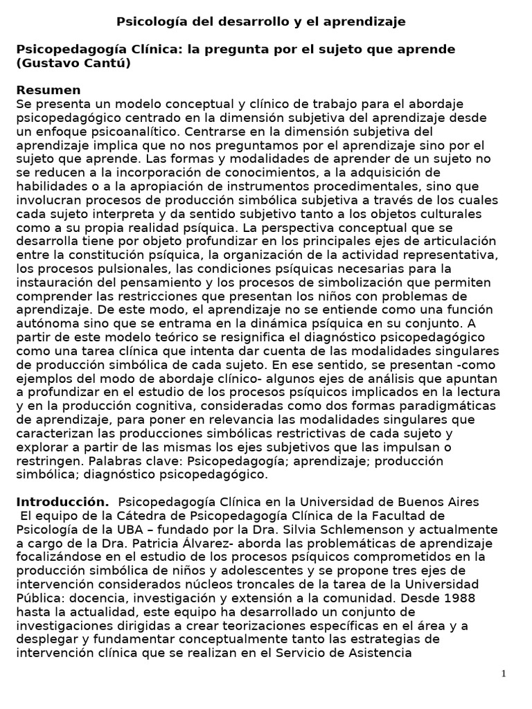 Psicología Del Desarrollo y El Aprendizaje CANTÚ | PDF