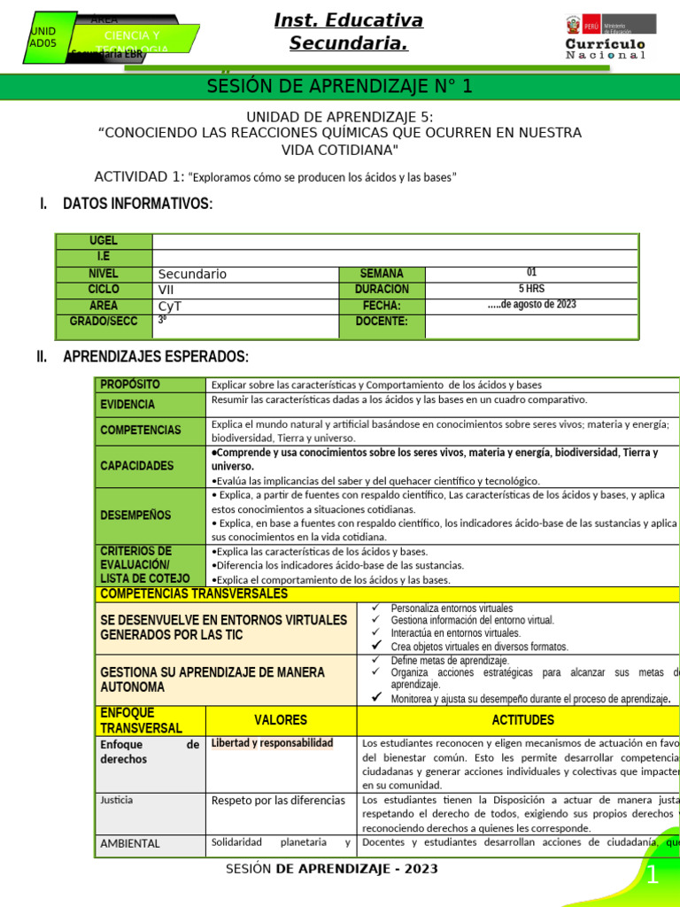 A-3º Ses Act 1-Cyt-Und 5 - Sem 1 | PDF