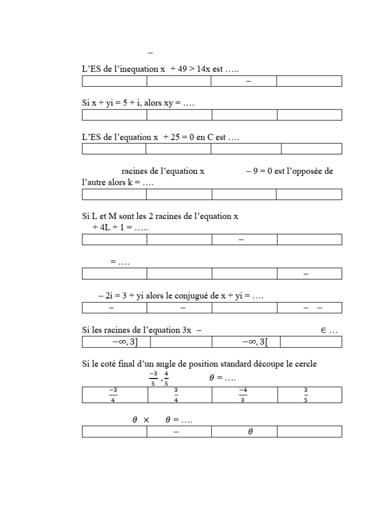 Modele de Questions 1sec Maths | PDF