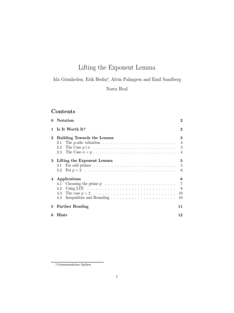 Lifting the Exponent Lemma Explained | PDF | Prime Number | Numbers