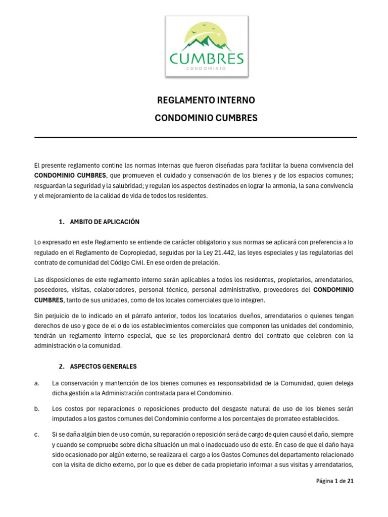 Reglamento Interno - Cumbres | PDF