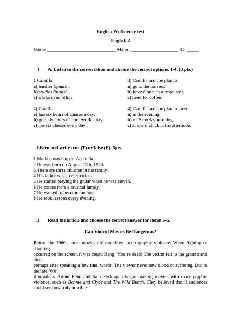English Proficiency Test 2 | PDF