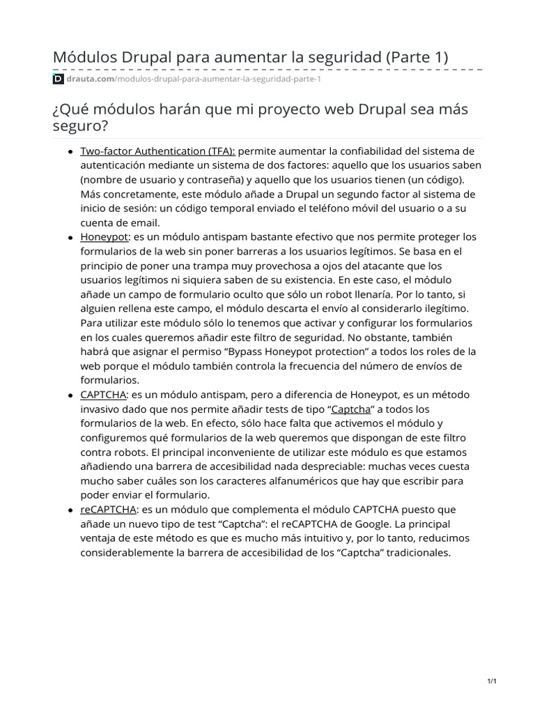 Módulos Drupal para Aumentar La Seguridad Parte 1 | PDF
