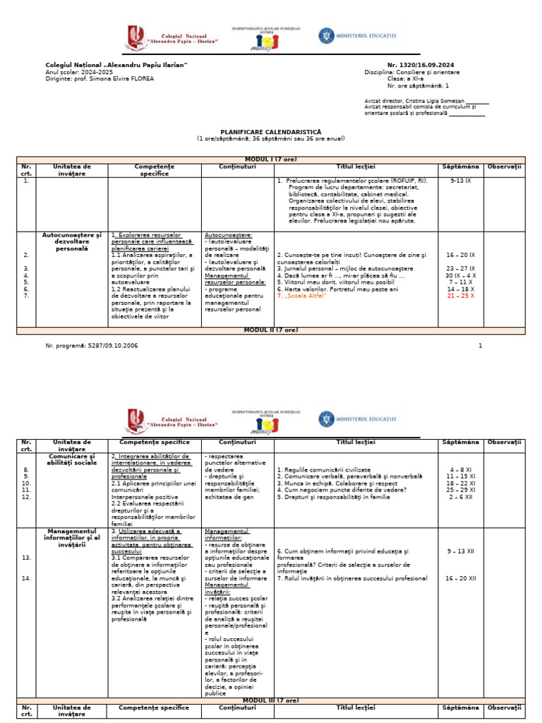 0 Planificare Xi Dirigentie Module | PDF