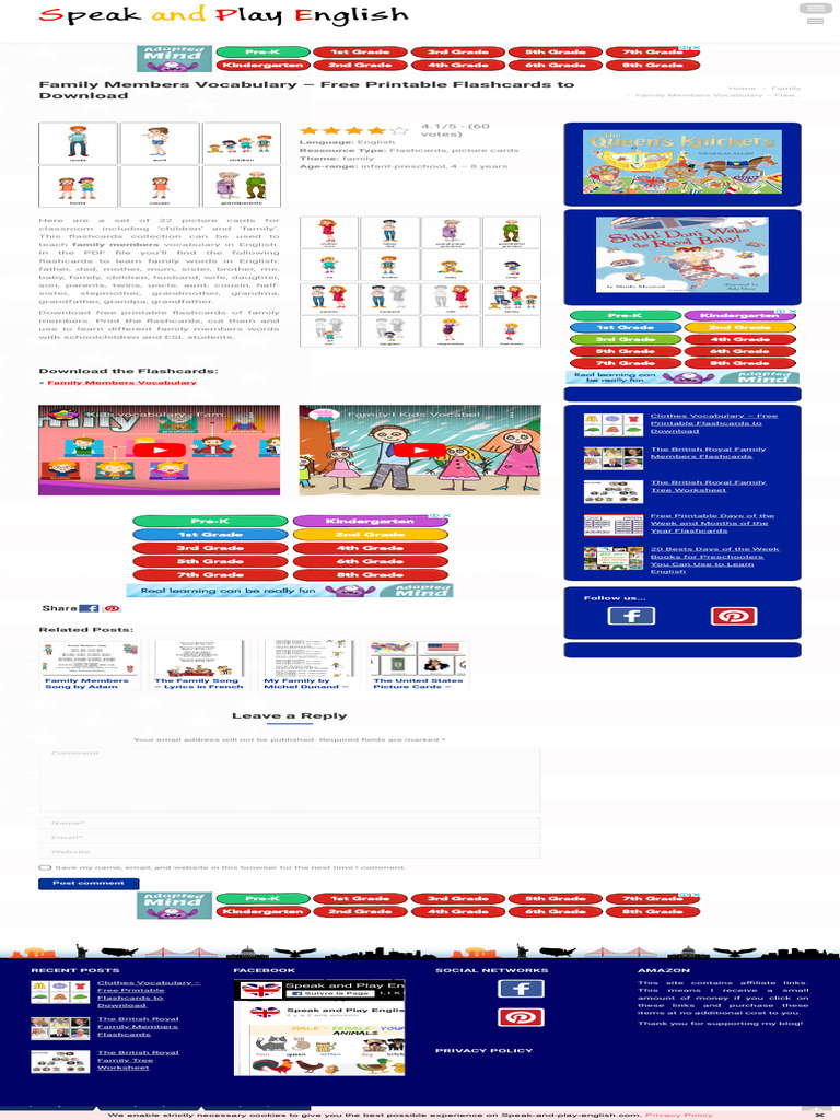 Family Members Vocabulary - Free Printable Flashcards To Download | PDF