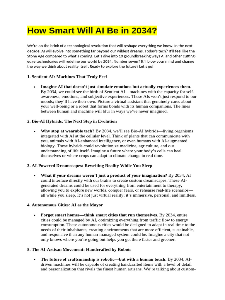 How Smart Will AI Be in 2034 | PDF