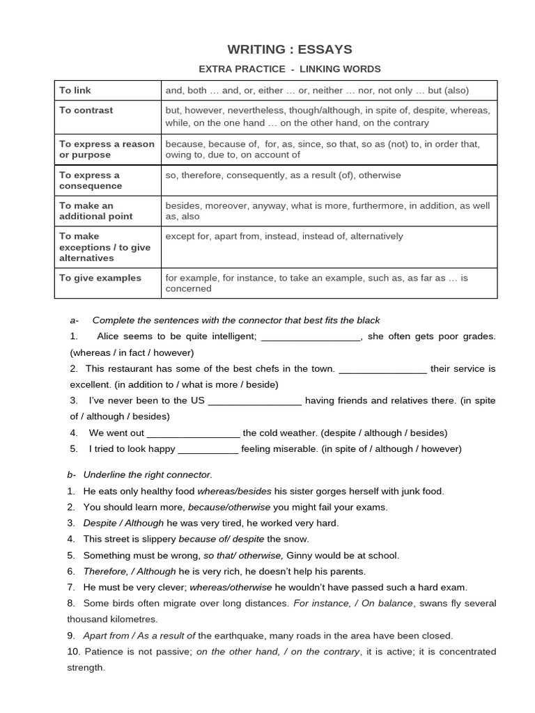 Linking Words. Unit 4 | PDF