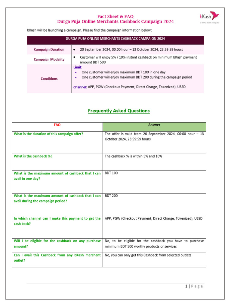 FAQ and Fact Sheet For Durga Puja Campaign 24 | PDF