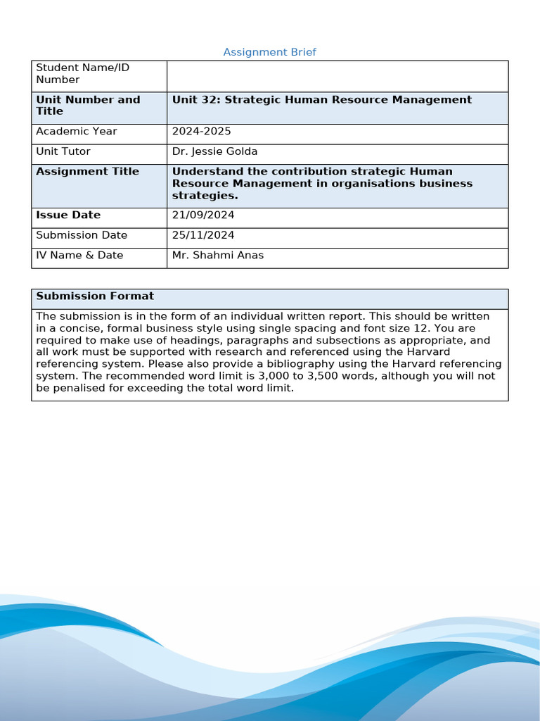 Assignment Brief-Unit 32 SHRM | PDF