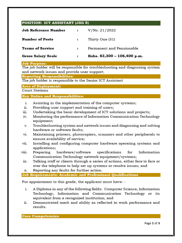 18.position Ict Assistant JSG 8 | PDF