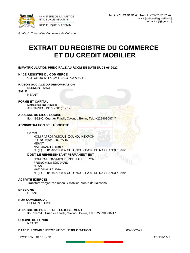 Extrait-Rccm 3 | PDF