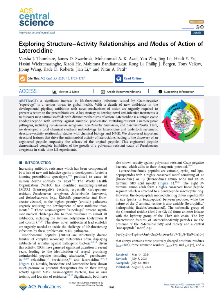 Thombare Et Al 2024 Exploring Structure Activity Relationships and Modes of Action of ...