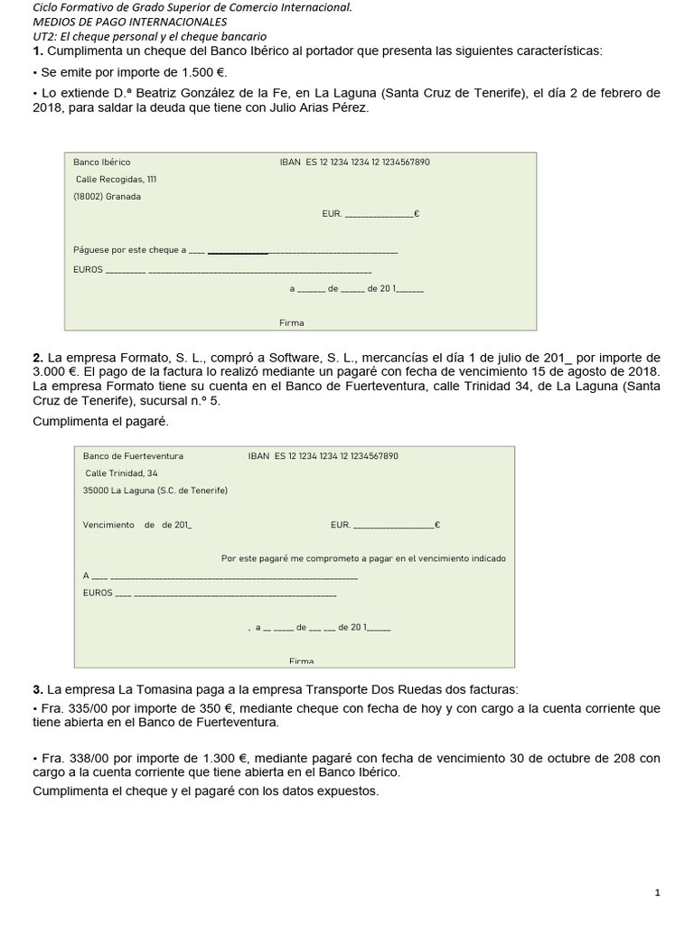 Ejercicios Cheque Pagare | PDF
