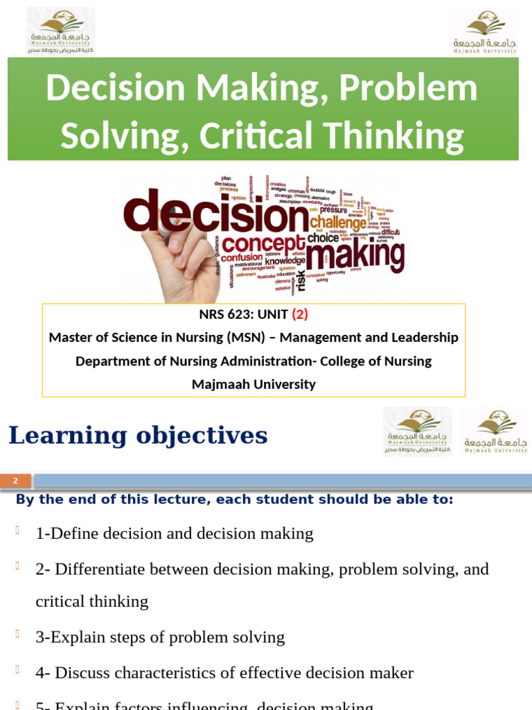 Decision Making, Problem Solving, Critical Thinking for G1 | PDF