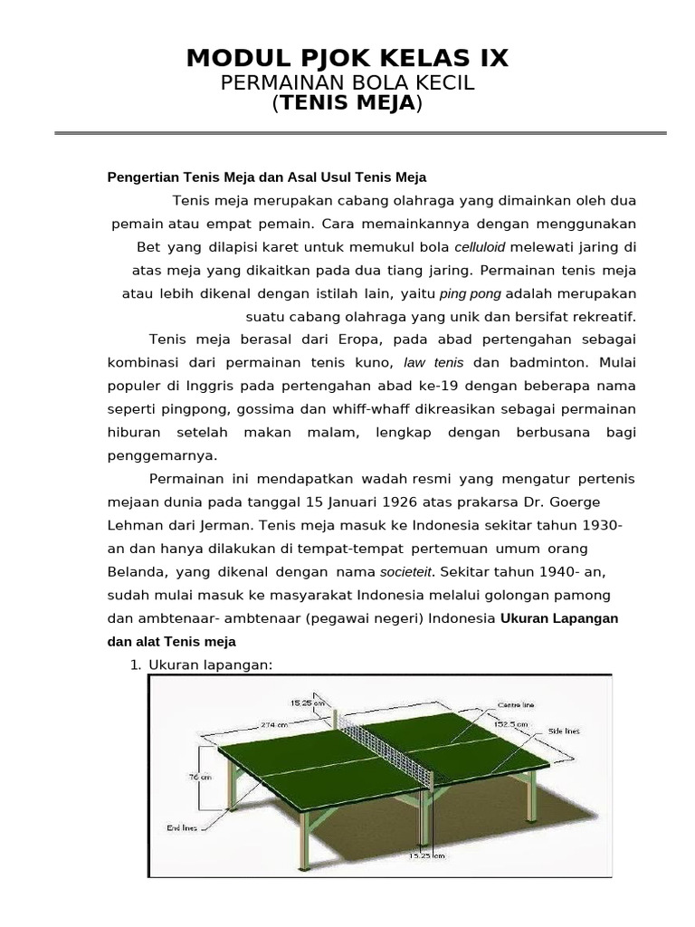 MODUL PJOK KLS 9 (Tenis Meja) | PDF