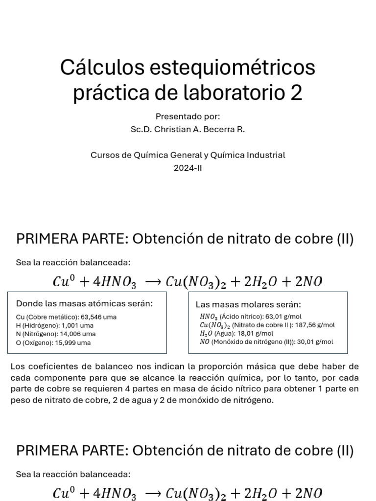 Cálculos Práctica 2 Relaciones Estequiométricas Guía 1 | PDF