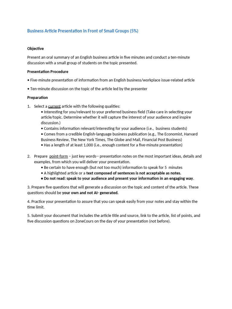 Business Article Presentation in Front of Small Groups | PDF