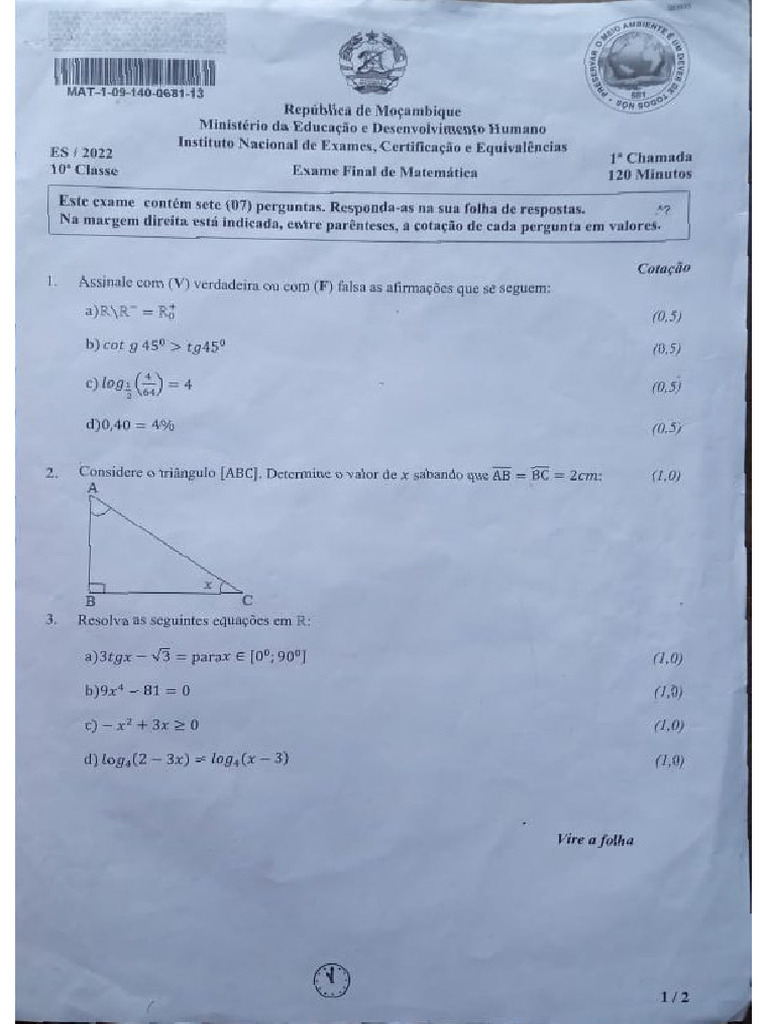 Matemática 10 classe 2022, 1a | PDF