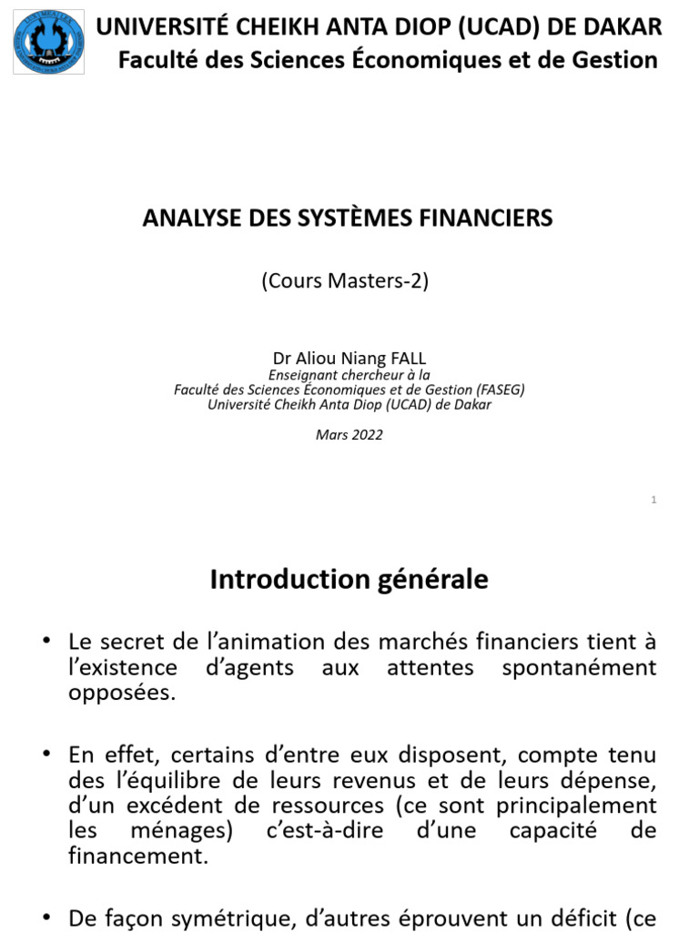 Chapitre 1 Définition Et Fonctions Des Systèmes Financiers | PDF