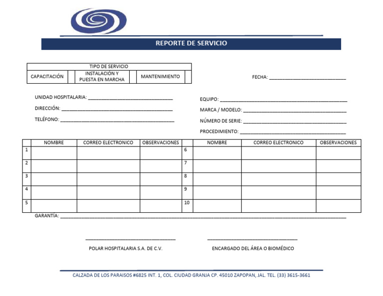 REPORTE DE SERVICIO | PDF