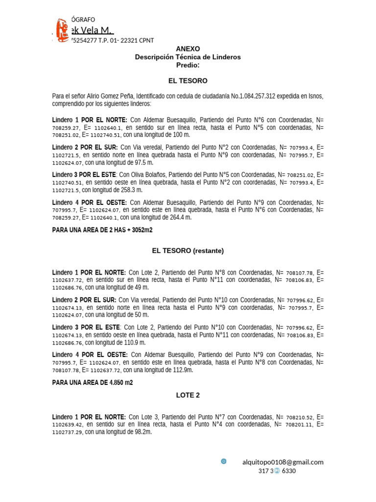 Descripción Tecnica de Linderos | PDF