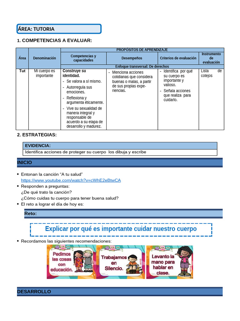 SESION DE TUTORIA Mi cuerpo es importante | PDF