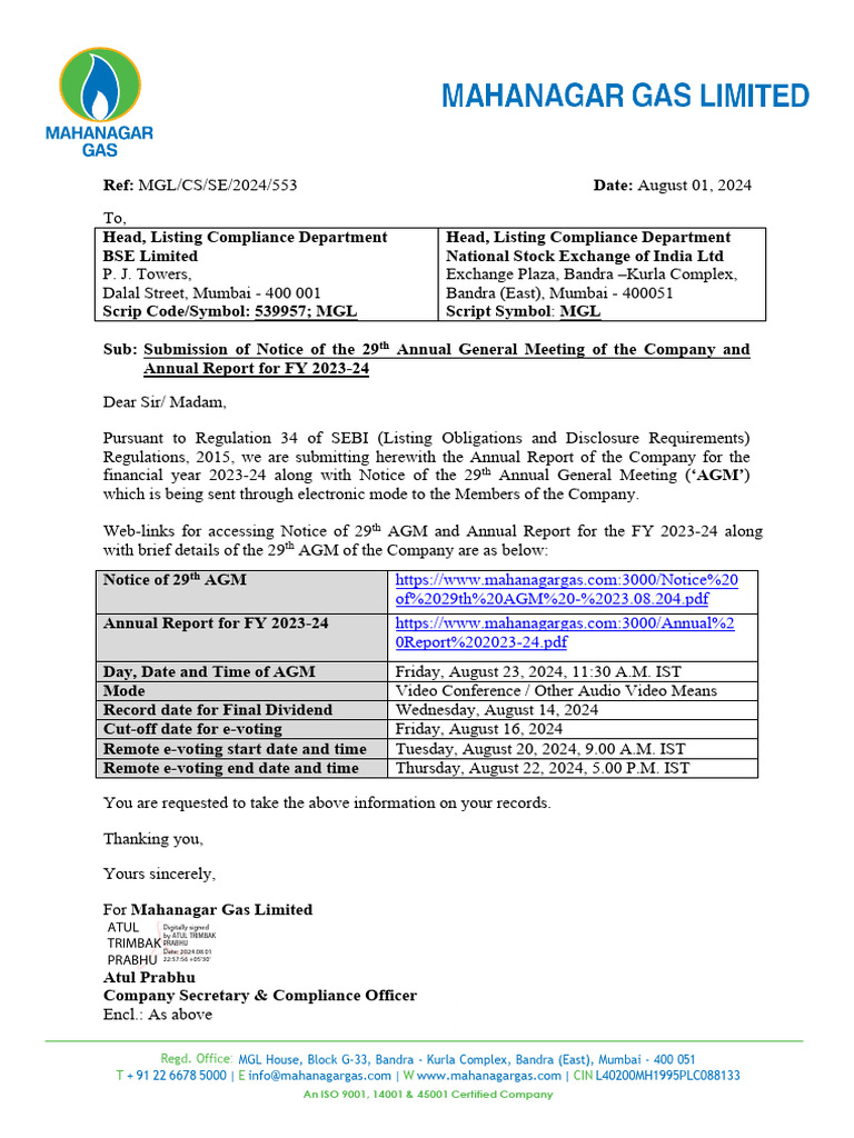 Mahanagar Notice Intimation | PDF