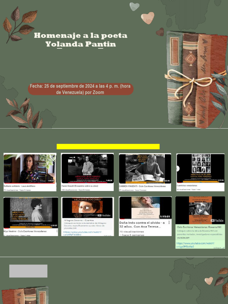 Programa Coloquio Sobre La Obra Poética de Yolanda Pantin | PDF | Poesía