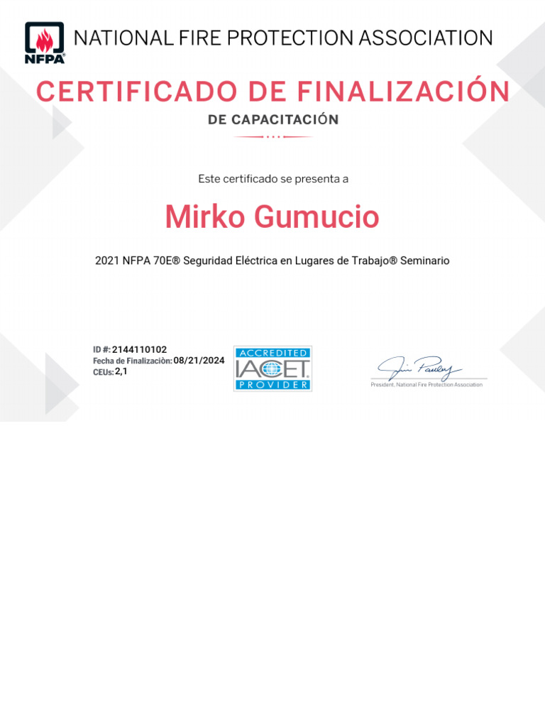 certificate NFPA | PDF