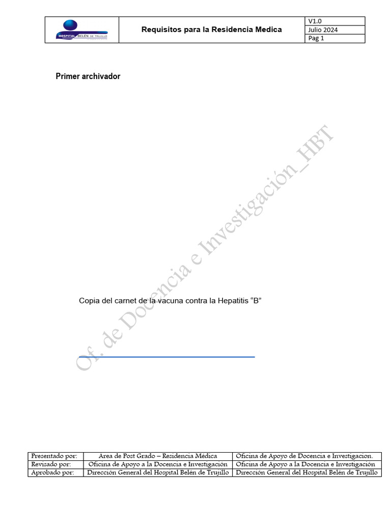 REQUISITOS para Residentado - 2024 - HBT | PDF