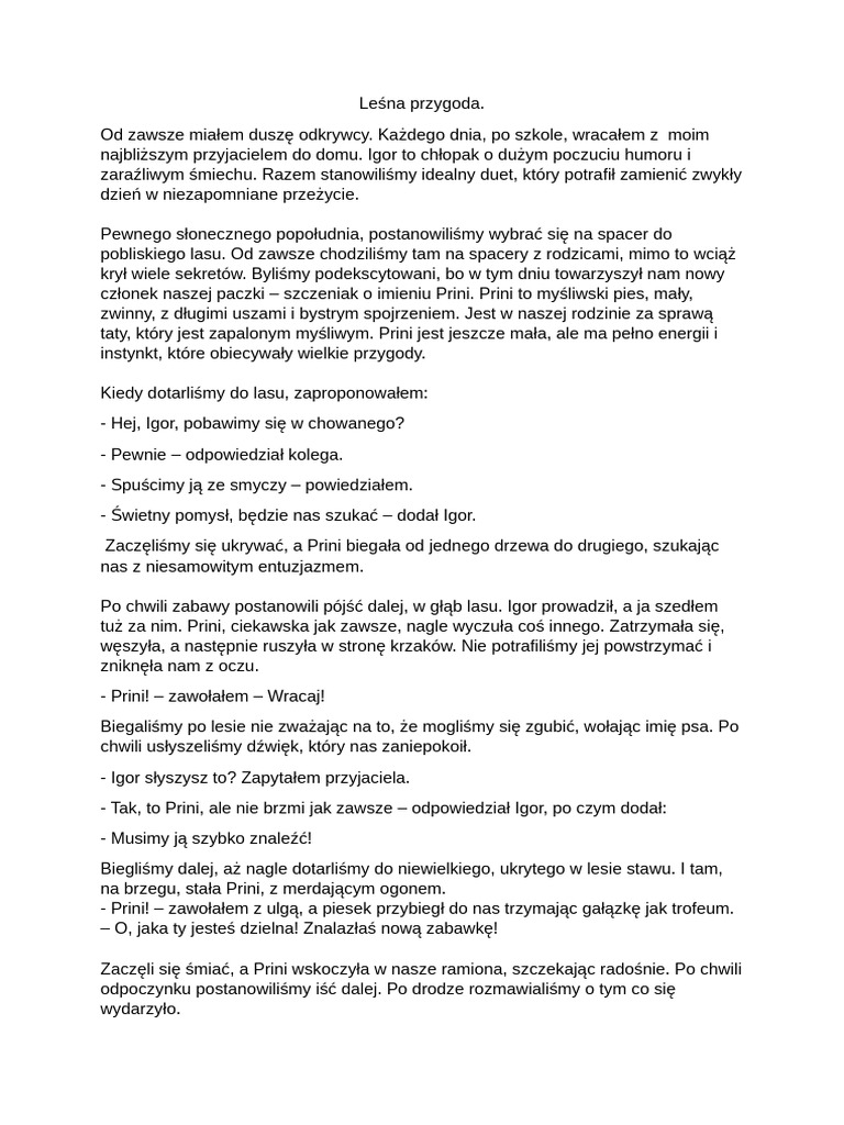 Opowiadanie Z Dialogiem - Lesna Przygoda. | PDF