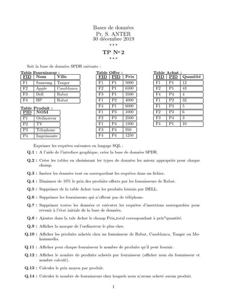 Bases de Donn Ees Pr. S. Anter 30 D Ecembre 2019 | PDF