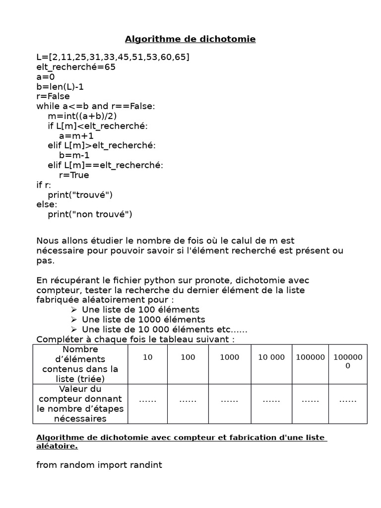 Dichotomie - Avec - Compteur - Liste - Aléatoire 3 | PDF