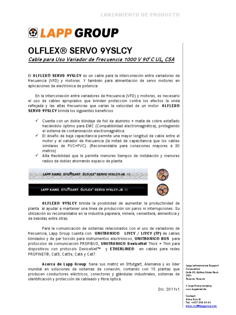 Cable OLFLEX Uso Variador OLFLEX 9YSLCY | PDF | Frecuencia | Fuerza