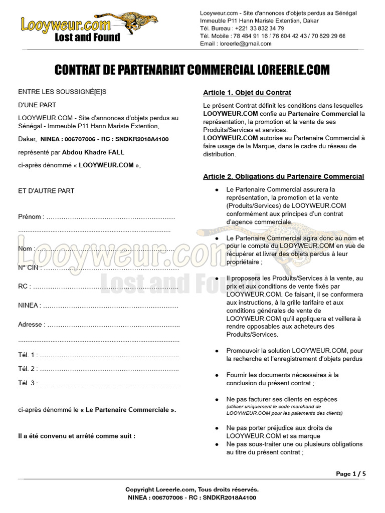 Contrat Partenaire Commercial Looyweur | PDF