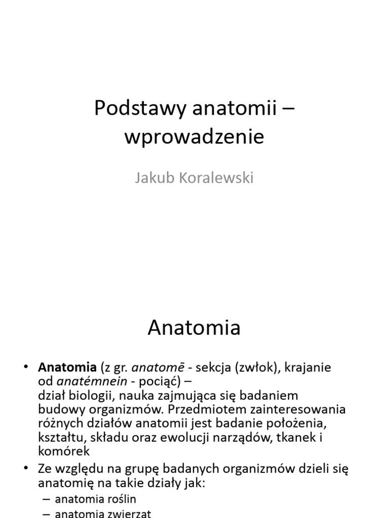 Podstawy Anatomii - Wprowadzenie | PDF