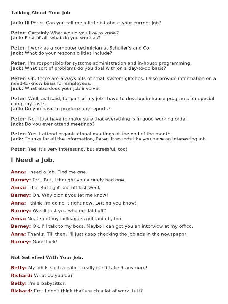 Talking About Your Job | PDF
