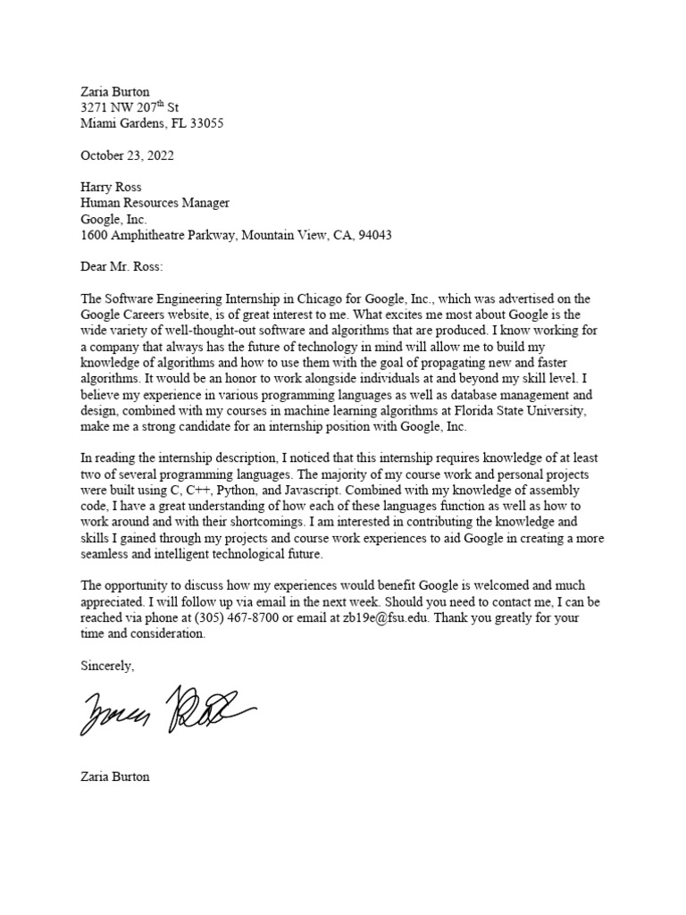 Cover Letter Draft | PDF